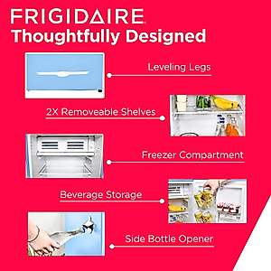 Frigidaire Retro Compact Fridge with Chiller, 3.2 cu ft Countertop Fridge with Built-In Bottle Opener, Compact Refrigerator for Office, Bedroom, Dorm Room or Cabin - 16.5" D x 19" W x 31" H (Blue)