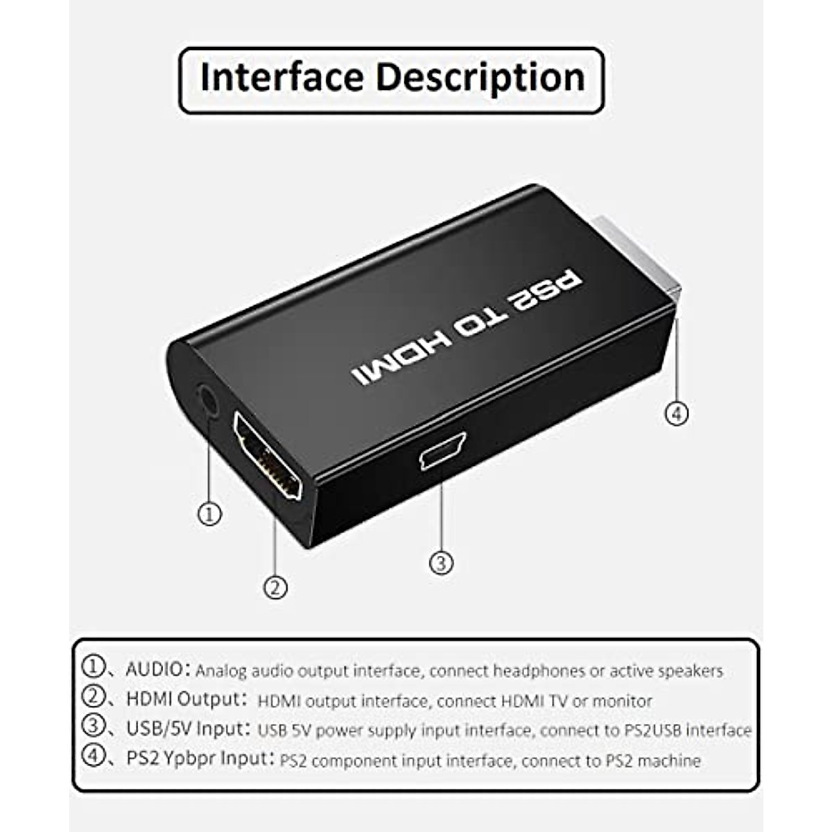PS2 to HDMI Converter Adapter, Video Converter PS2 to HDMI Converter with 3.5mm Audio Output for HDTV HDMI Monitor Supports All PS2 Display Modes