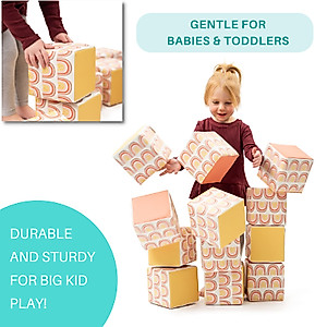 JumpOff Jo – Soft Foam Block Playset – Set of 12 Baby & Toddler Building Blocks 6"x6", Vegan Leather, Soft Play Stacking Toys for Babies & Toddlers – Boho Rainbow