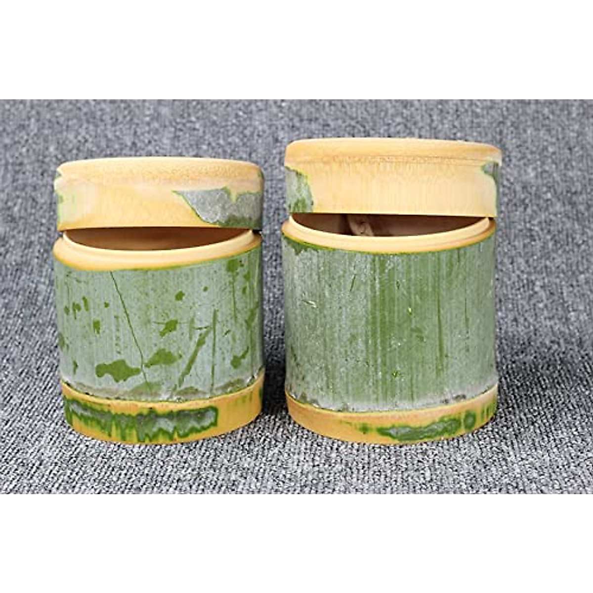 WellieSTR 2PCS (XXS/Dia.7~8cm/H 10cm) Natural Bamboo Steamer Bowl Rice Basket Dessert Cup Bamboo Wine Glass for Asian Food,Dim Sum,Rice,Bamboo Wrapped Sticky Rice Steamer,Snack Tool,with Spoon