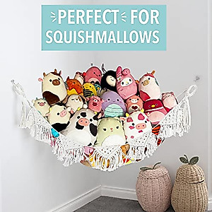 Huddle Macrame Stuffed Animal Hammock for Stuffed Animals - The Original Designer Washable No-Drill Install Toy Net for Stuffed Animals Storage - Boho Stuffed Animal Net Plush Pet Net Corner Display