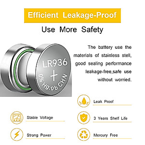 50pcs AG9 Button Watch Coin Cell 1.5V 394 SR936SW LR936 LR45 SR93 Alkaline AG9 Batteries for Watches, Laser Sight, Thermometer, Flashlight, Electronic Doorbell, LED Magnification Loupes
