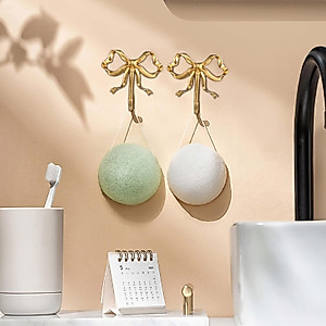 Gadpiparty 2Pcs Bow Hook Decorative Wall Hooks Bowknot Coat Hook Gold Towel Robe Hook Hanging Brass Hooks for Home Bedroom Bathroom Office Outdoor (2.63 inches)