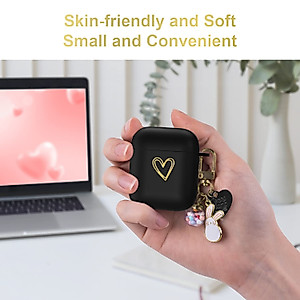 Aiiko Airpod Case with Gold Heart Cute Lucky Ball Keychain for Apple AirPods 2nd 1st Generation Charging Case Soft TPU Shockproof Cover Protective Air Pods Case for Girls Women-Black
