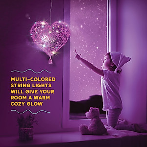 3D String Art Kit for Kids - Makes a Light-Up Heart Lantern - Multi-Colored LED Bulbs - Kid Gifts - Easter Crafts for Girls Ages 8-12 - DIY Arts & Craft Kits for 8, 9, 10, 11, 12 Year Old Girl