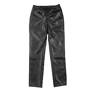 Men's Sweatpants with Zipper Pockets Mens Slim Fitting Leather Leggings Tight Elastic Warm Black Plush Trend Pants