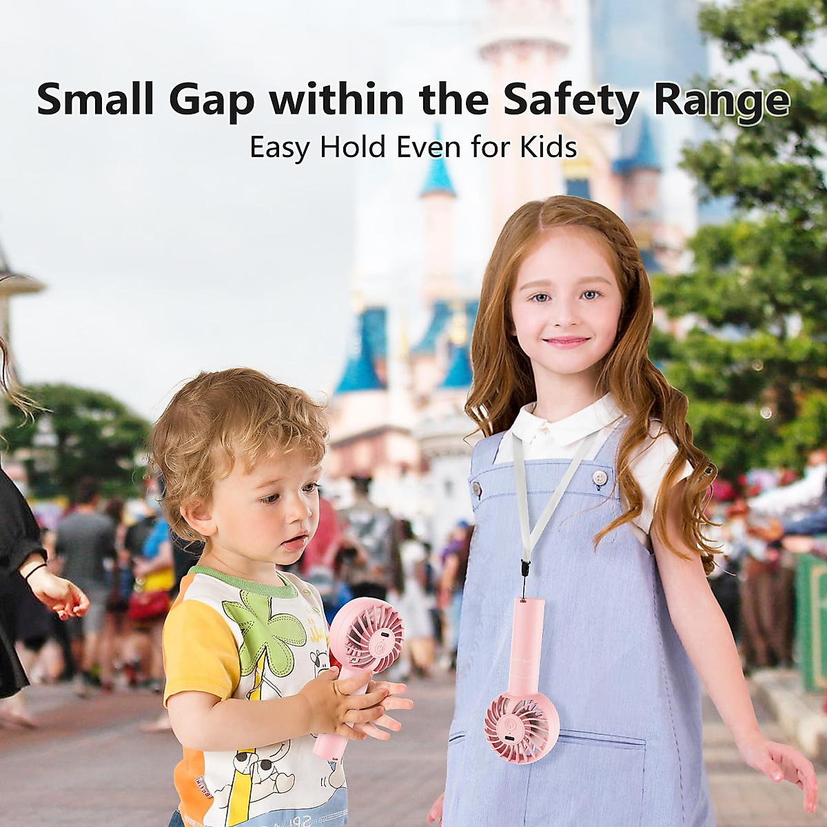 MORECORE Mini Handheld Fan for Kids - 3 Powerful Adjustable Speeds, 8HR Run Time, USB Rechargeable, Cute Design Fan with Lanyard for Girls Teens Park Disneyland Outdoor-Pink