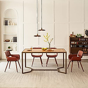 ARTPLAN Mid-Century Modern Accent Bamboo Small Arm Chair with PU Upholstered Dining Chair for Living Room, Set of 2