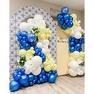 Enanal Lemon Balloon Garland Arch Kit, 153pcs Lemon Yellow Royal Blue and Dusty Blue Balloons for Lemonade Party Baby Shower Birthday Honeybee Party Supplies Bridal Shower Party Decoration (Lemon)