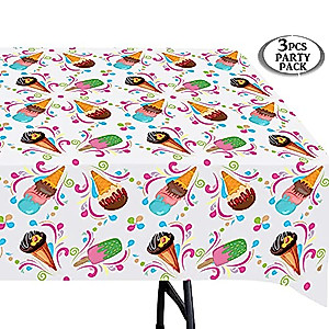 AnapoliZ Ice Cream Plastic Tablecloth | 3 Pcs Pack (54” Inch Wide x 102” Inch Long) | Rectangular Ice Cream, Popsicle Table Cover | Summer Party Table Decoration | Ice Cream Social, BBQ Tablecloth