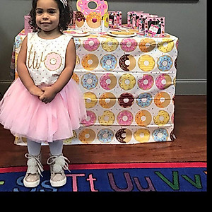 Newborn Baby Girls Pink Striped Tutu Dress First Birthday Skirt Outfits Casual Donut Print Girls Clothes Headband 2Pcs Set (Two Long-Sleeve, 2-3T)