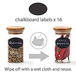 EZOWare 10oz Clear Glass Jars Bottle, 10pc Set Airtight Canister, Small Food Storage Containers with Natural Bamboo Lids and Chalkboard Labels for Kitchen, Bathroom, Home Decor, Party Favors