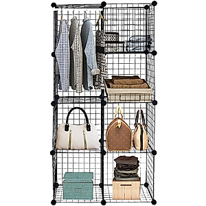BANGTANE Wire Cube Storage Organizer, 8-Cube Grid Storage Shelves, Modular Wire Shelving Units, DIY Closet Cabinet Organizer for Home, Office, Living Room, 14” x 14”, Black (8 Cubes)
