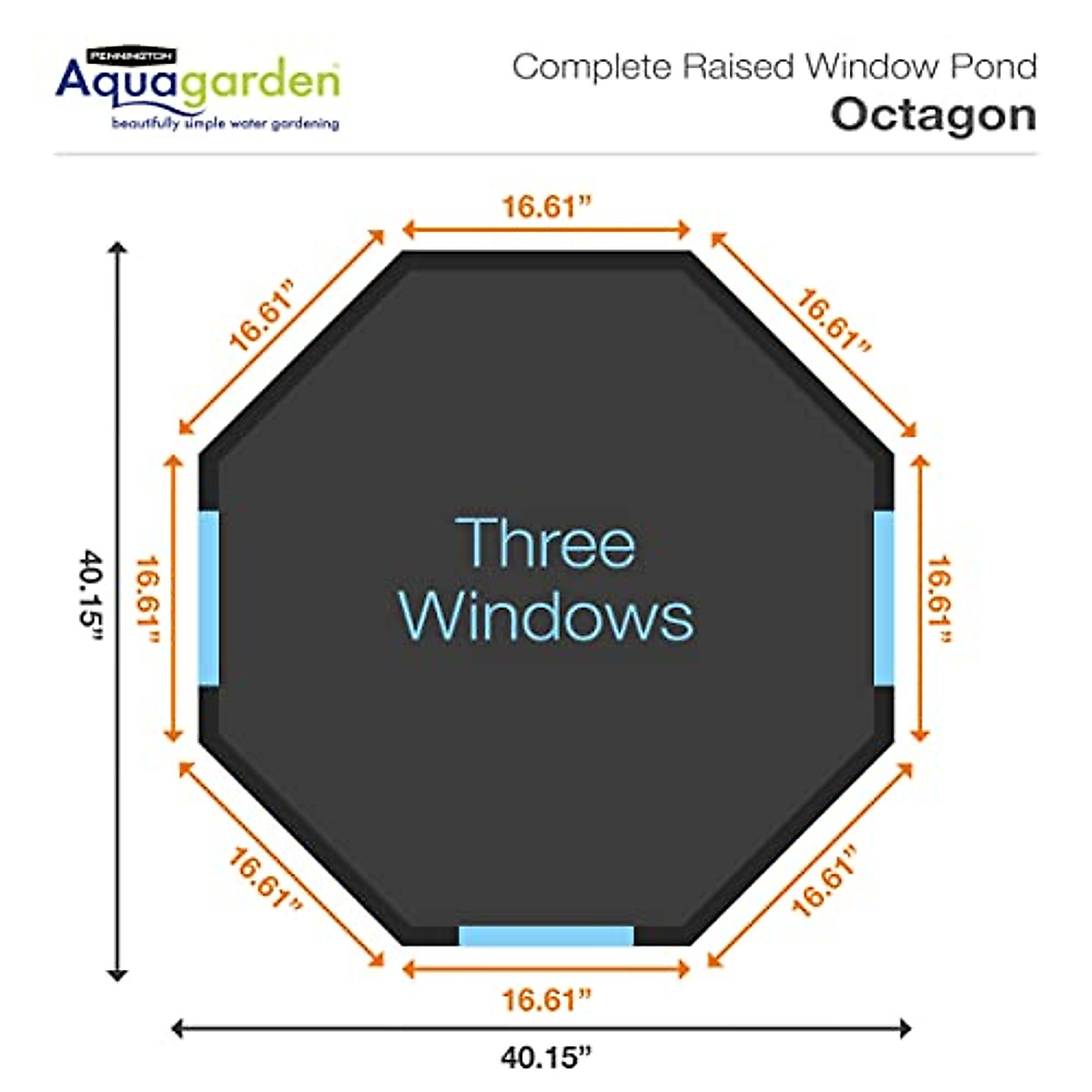 Pennington Aquagarden, Complete Raised Window Pond Kit - Octagon, Water Feature Pool, Includes Inpond 5 in 1 300 Pond & Water Pump with UV Clarifier, 106 Gallon Decking Pond, Three Fountain Displays,