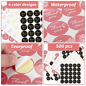 Koogel 500 PCS Thank You Stickers 4 Colors Thank You Round Sticker Labels for Boutiques Giveaways Envelope Seals Weddings Birthday Party Gift Wrapping Bags
