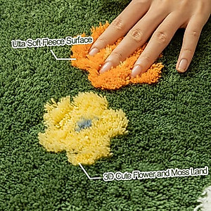 YYINYXY Moss Carpet for Bedroom 3D Irregular Green Aesthetic Bed Rug Living Room Cute Floral Sofa Rug Microfiber Fleece Carpet Home Decor (24x47 Inches)