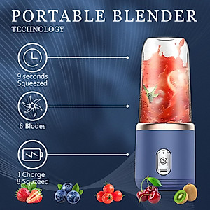 14 oz Portable Blender For Shakes And Smoothies,Rechargeable Mixers Fresh Fruit Juicers With Sports Lid, Usb Charging Blender For Travel,Sports,Outing,Ultra Long Endurance, blue