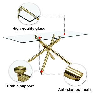 WEKEOT Modern 71’’ Dining Table Set for 6 Kitchen Table Set Kitchen Table and Chairs Tempered Glass Table and Chairs Dining Room Table Set comedor de 6 sillas y mesa(Golden Table, 6 Black Chairs)
