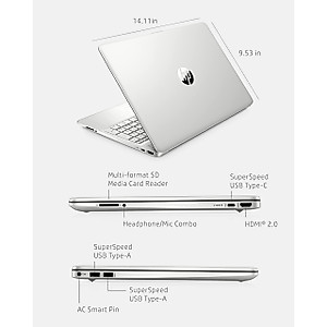 HP 2023 15.6-inch HD Micro-Edge Laptop, AMD Ryzen 3-3250U Processor, 16GB RAM, 1TB SSD Storage, Windows 11 Home, Long-Lasting Battery, Fast Charge, 720p Webcam, Natural Silver