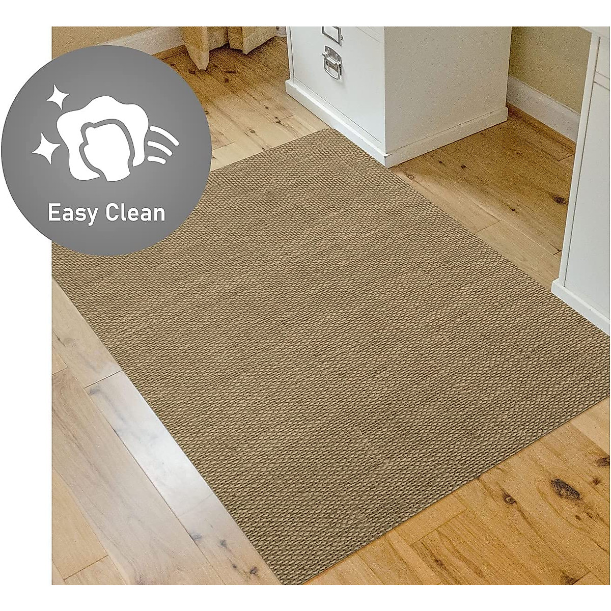 Bungalow Flooring Barbury Weave 9to5 Desk Chair Mat, 3' x 4', Made in USA, Stain-Resistant, Anti-Slip Rubber Backing, Khaki