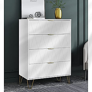 Scurrty 4 Drawer Dresser, Storage Cabinet, Tall Drawers Chest Organization for Closet, Bedroom, Office File Nightstand, Living Room, Entryway with 4 Metal Legs Anti-Tipping Device(Set of 1, White)