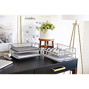 Blu Monaco Desk Organizers and Accessories Stackable Paper Tray - 4 Tier Stackable Letter Trays - Silver Metal Mesh File Holder Organizer