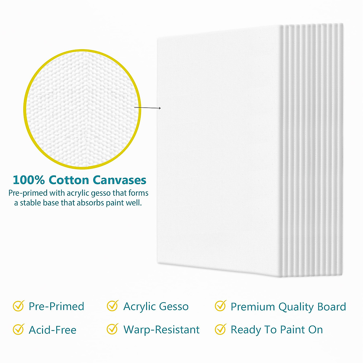 KEFF 12-Pack Bulk Canvas for Painting, 8x10 Canvas Value Pack Art Supplies for Adults, Kids - Small Canvas Board for Painting - 100% Cotton Primed Painting Canvas for Acrylic, Oil, Watercolor, Tempera