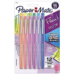 Paper Mate Flair Felt Tip Pens, Medium Point (0.7mm), Assorted, Special Edition Retro Accents, 12 Count