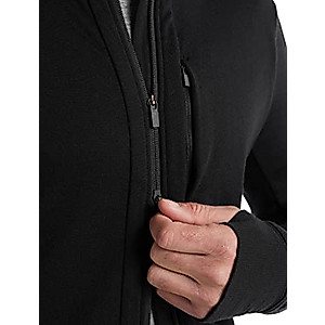Icebreaker Merino Quantum III Men’s Full Zip Up Sweater, 100% Merino Wool, Comfy, Slim-Fit Zip Up Jacket for Men with Zippered Pockets, Thumb Loops - Premium Outdoor Sweat Shirt, Black, Medium