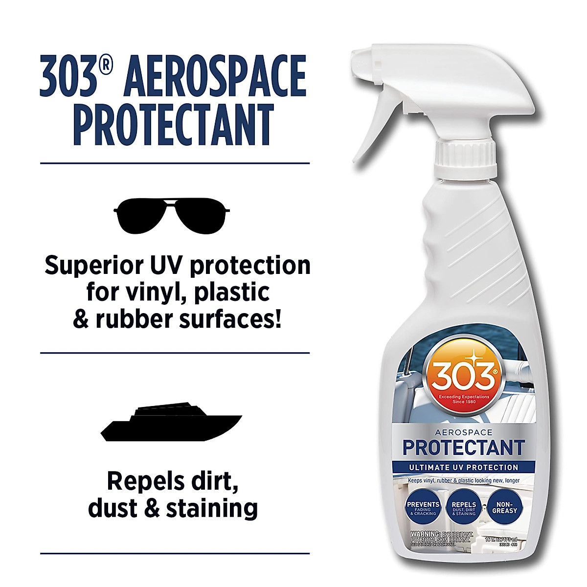 303 Marine Aerospace Protectant - Provides Superior UV Protection, Repels Dust, Dirt, and Staining, Dries To A Matte Finish, Restores & Maintains, 16oz (30340CSR) Packaging May Vary