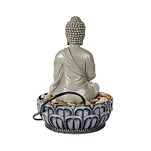 BBabe 11.4inches Sitting Buddha Fountain, Led Indoor Waterfall Fountain Fengshui Meditation Relaxing Decor for Home Office