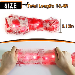 Brizled Lighted Halloween Creepy Blood Gauze Cloth, 16.4ft 50 LED Bloody Cloth Halloween String Lights, Steady ON/Twinkle Spooky Fabric Bloody Strip with Lights Haunted House Staircase Windows Decor
