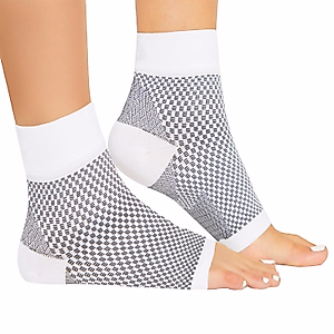 THEODORE MAGNUS Ankle Compression Sleeve - Plantar Fasciitis Braces with Foot Arch Support - Open Toe Compression Socks For Heel Spurs, Foot Swelling, Fatigue & Sprain - CS1-White-L