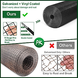 HOPERAN 1/2 inch Black Hardware Cloth, 36 x 50 Ft, 19 Gauge, Black PVC Coated, Welded Wire Mesh Roll for Chicken Coop and Garden Fencing