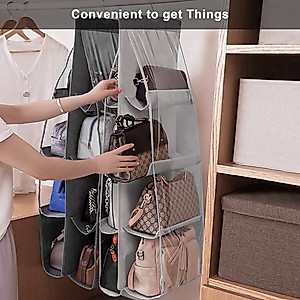 Lirex Handbag Hanging Purse Organizer for Closet, 8 Pocket Handbag Storage Organizer Hanger Oxford Cloth Closet Organizer for Family Closet Bedroom, Foldable and Universal Fit, Grey
