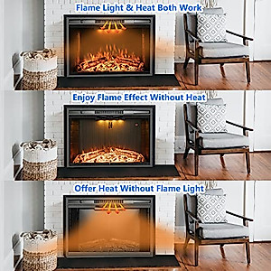 Velaychimney 29 Inches Electric Fireplace Insert, 750W/1500W Fireplace Heater with Adjustable Flame and Top Light Colors, Fire Crackling Sound, Remote Control, Timer, Glass Door & Mesh Screen, Black…