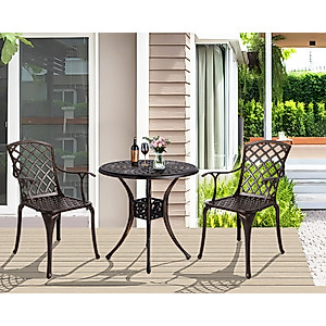 TITIMO 3 Piece Outdoor Bistro Table Set Cast Aluminum Table and Chairs Patio Furniture Antique Bronze