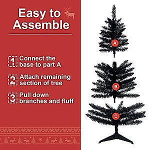 Artificial Christmas Tree，Halloween Decoration Tree Xmas Pine Tree with PVC Leg Stand Base Holiday Decoration for Indoor and Outdoor(4ft Black
