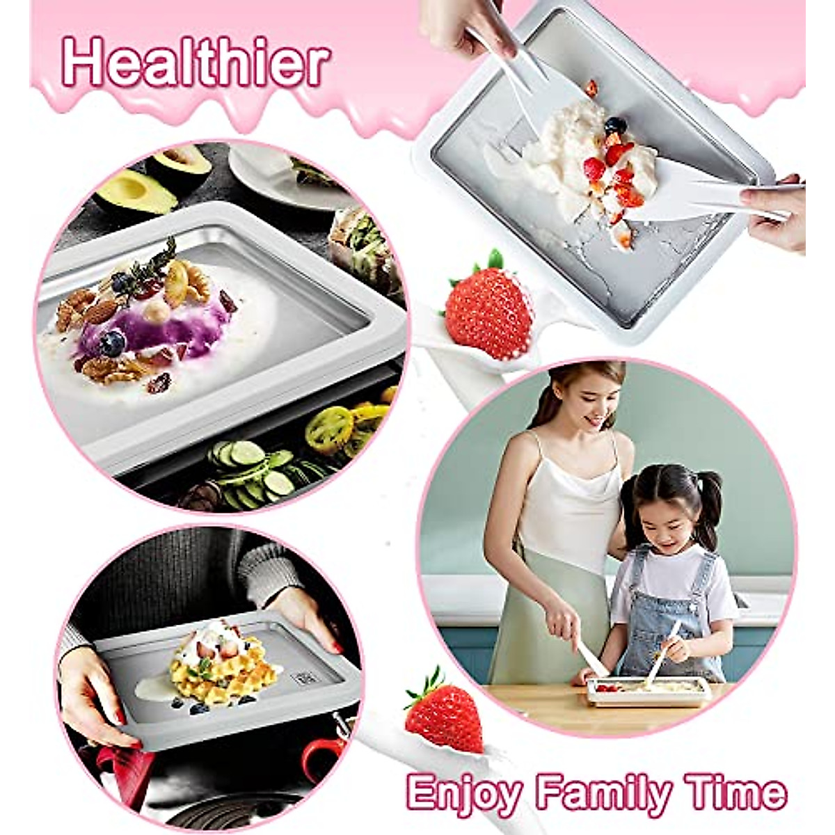 EVATONTT Instant Ice Cream Maker,Cold Plate Rolled Ice Cream Maker with 2 Spatulas,DIY Healthy Ice Cream Frozen Yogurt Gelato Fruit Sorbet for Family Use