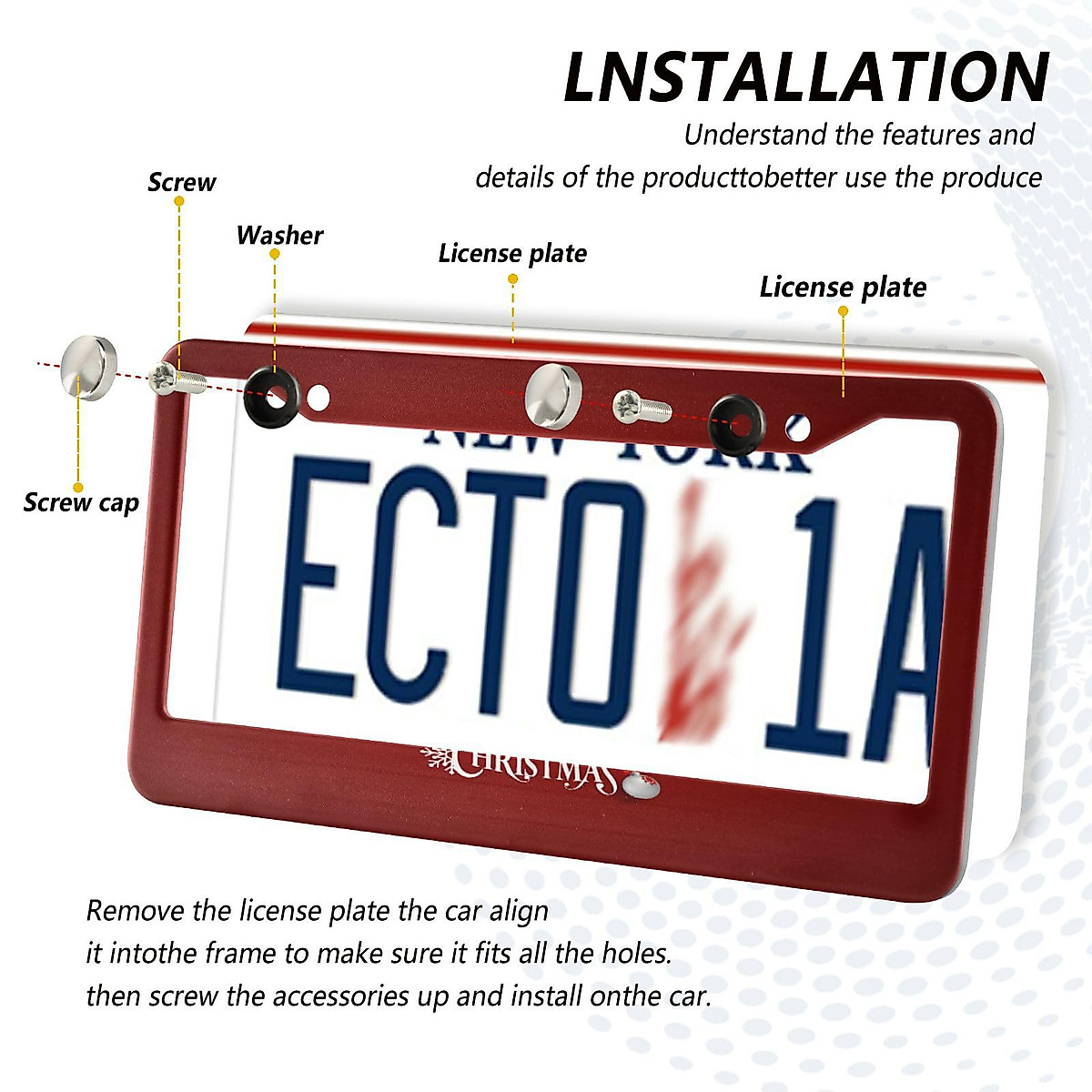 YETTASBIN Christmas Santa Claus License Plate Frames, Decorative License Plate Covers, 2 Packs Universal Aluminum Tag Frame with 2 Holes & Screw Caps for Front and Rear Car Tags, Round Hole