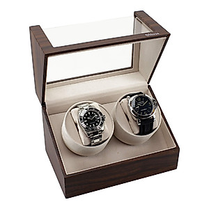 Versa Automatic Double Watch Winder in Walnut - Ultra Quiet Japanese Motor - Velvet Soft Adjustable Watch Pillow - 12 Different Settings Elite Automatic Watch Winder for Rolex - US Based Company