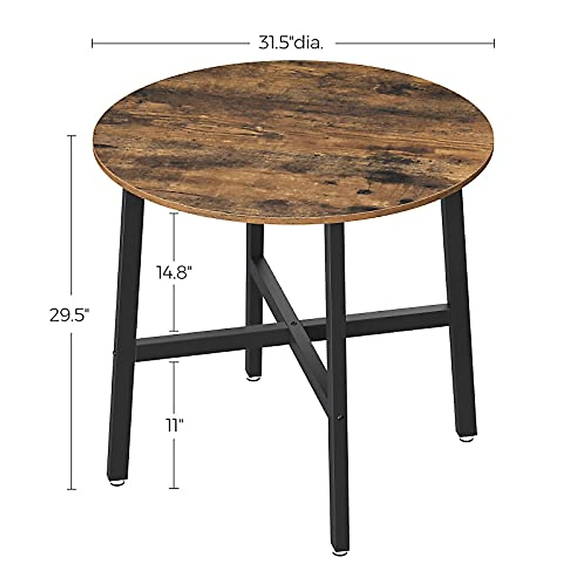 VASAGLE Round Dining Table, for Living Room, Office, Round Top, 31.5 x 31.5 x 29.5 Inches, Brown