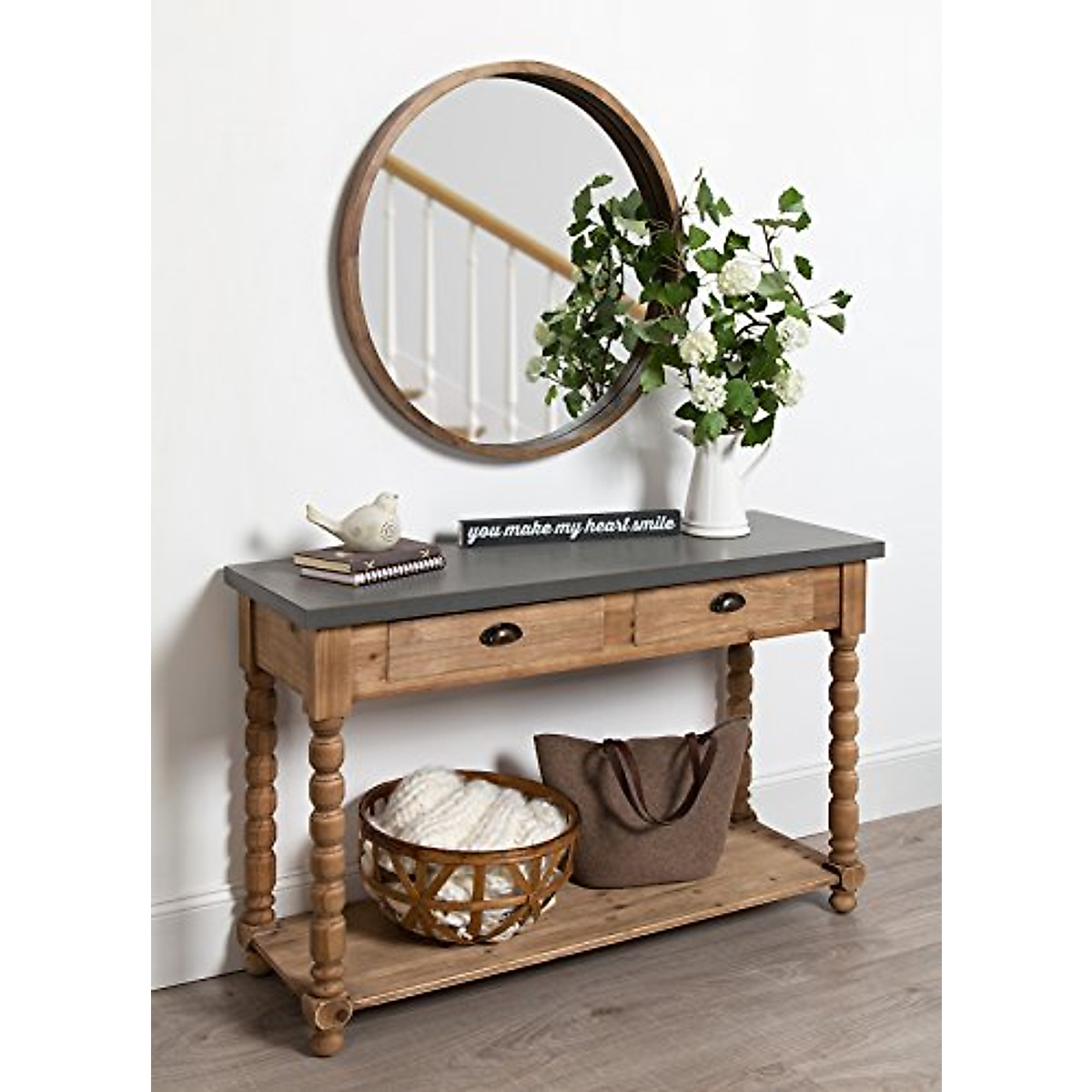 Kate and Laurel Rutledge Farmhouse Chic Two Drawer Console Table, Rustic Wood Base and Concrete Gray Top