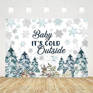 AIBIIN 7x5ft Winter Baby Shower Backdrop Baby It's Cold Outside Party Decoration Supplies Pine Tree Xmas Gift Reindeer Blue Silver Snowflake Wonderland Photography Background Banner Photo Studio Prop