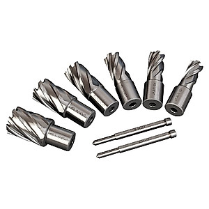 M2AL HSS Annular Cutter Set 6pcs LYXC 3/4'' Weldon Shank 1'' Cutting Depth 9/16'' to 1-1/16'' Cutting Diameter with 2pcs Pilot Pin for Mag Drill Press