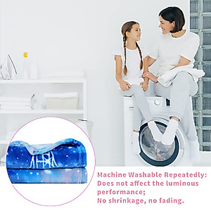 Wesan Glow in The Dark Galaxy Blanket Space Gifts for Kids Boys Girls Outer Space Planets Spaceships Astronomy Starry Sky Throw Birthday for 1-13 Year Teenage Teens Blue 50"x60"