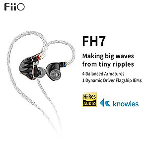 FiiO FH7 Headphones Wired Earphones Earbuds in-Ear High Resolution Deep Bass 1DD+4BAs Hybrid IEMs with DIY Sound Filters for Smartphones/PC/Laptop/Tablet (Black)
