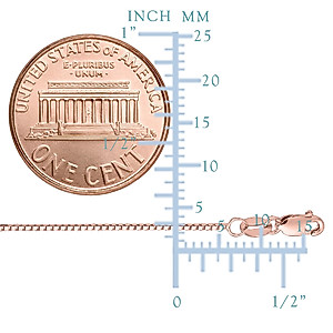 Jewelry Affairs 14k Rose Solid Real Gold Mirror Box Chain Necklace, 0.8mm, 24"