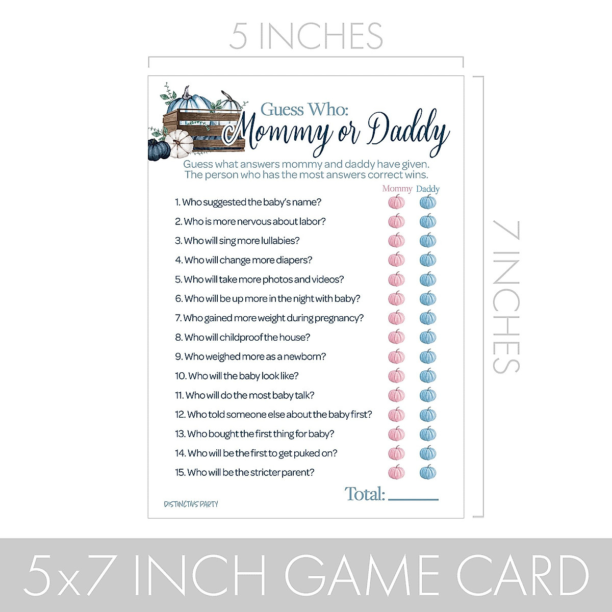Blue Little Pumpkin Boy Baby Shower Party Games - Guess Who Mommy or Daddy and All Things Fall Matching Game (2 Game Bundle) - 20 Cards, Fall Baby Shower