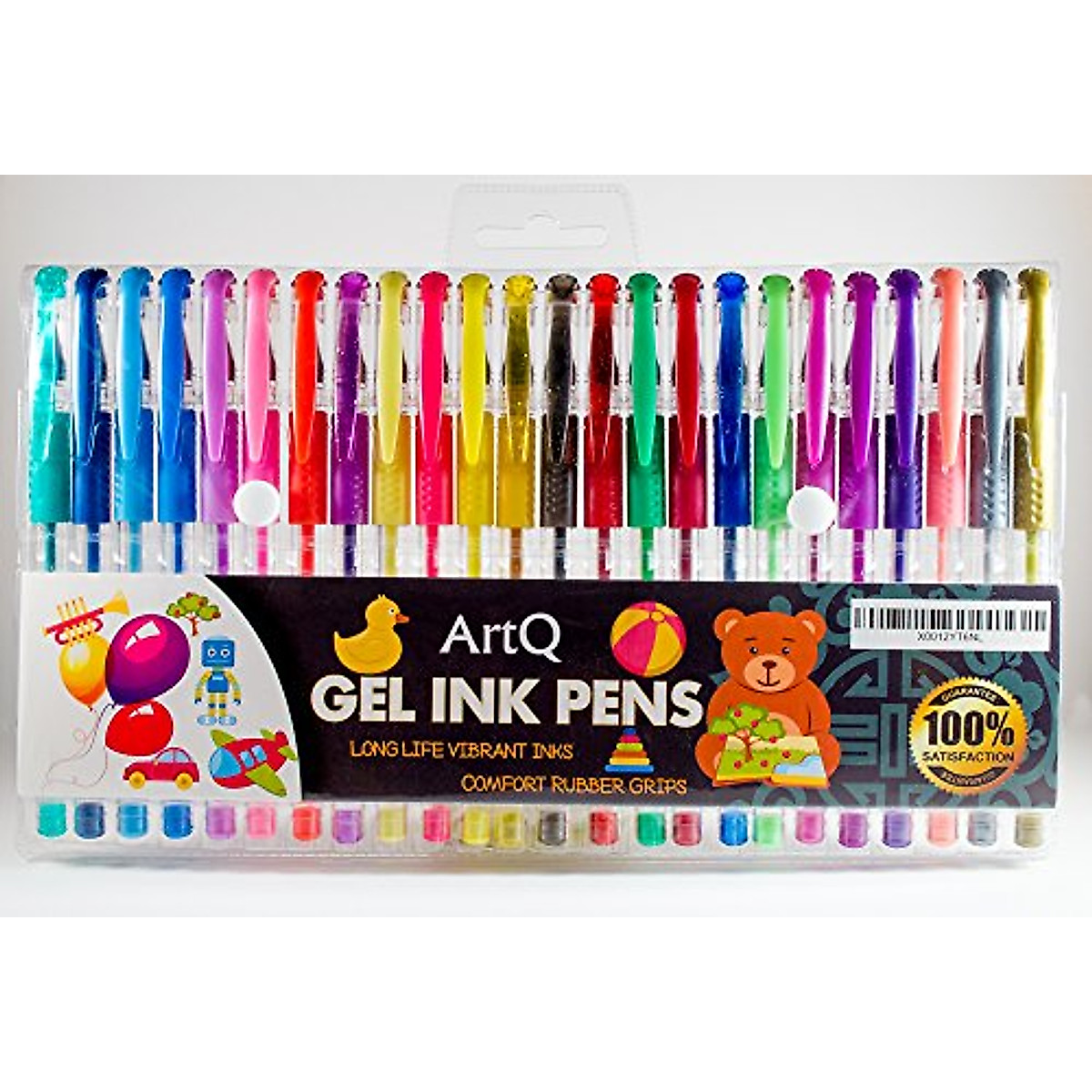 ArtQ Gel Pen Set of 24 Glitter/Neon/Metallic & Pastel Great Coloring | Draw Sketch Doodle Art | Personalize Greeting Cards | Fun Creative Gift